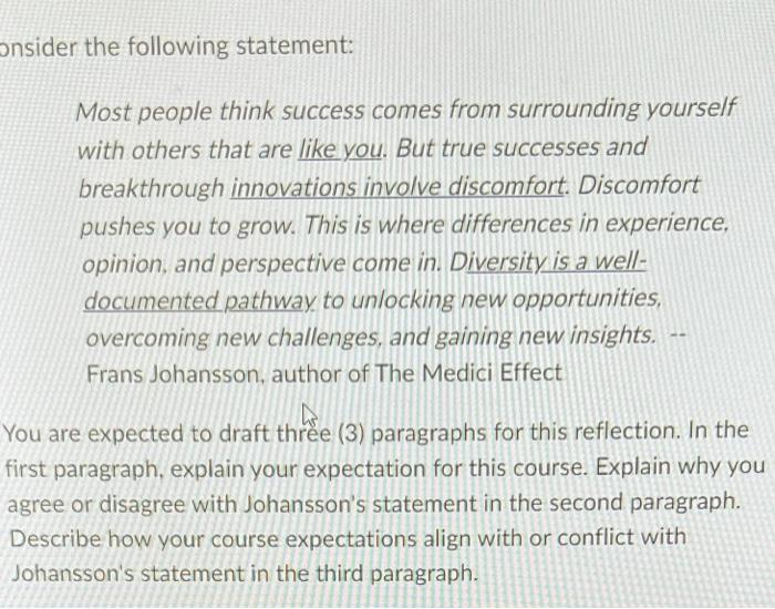 Solved onsider the following statement: Most people think | Chegg.com