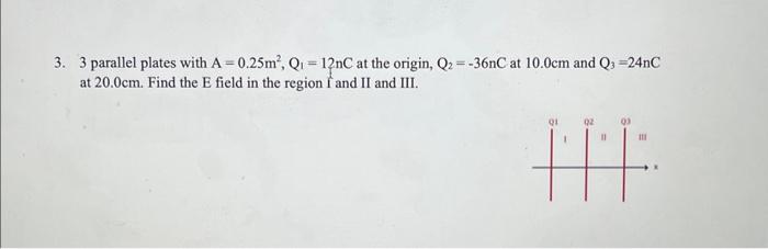 Solved 3. 3 parallel plates with A=0.25 m2,Q1=12nC at the | Chegg.com Solved 3. 3 parallel plates with A=0.25 m2,Q1=12nC at the | Chegg.com