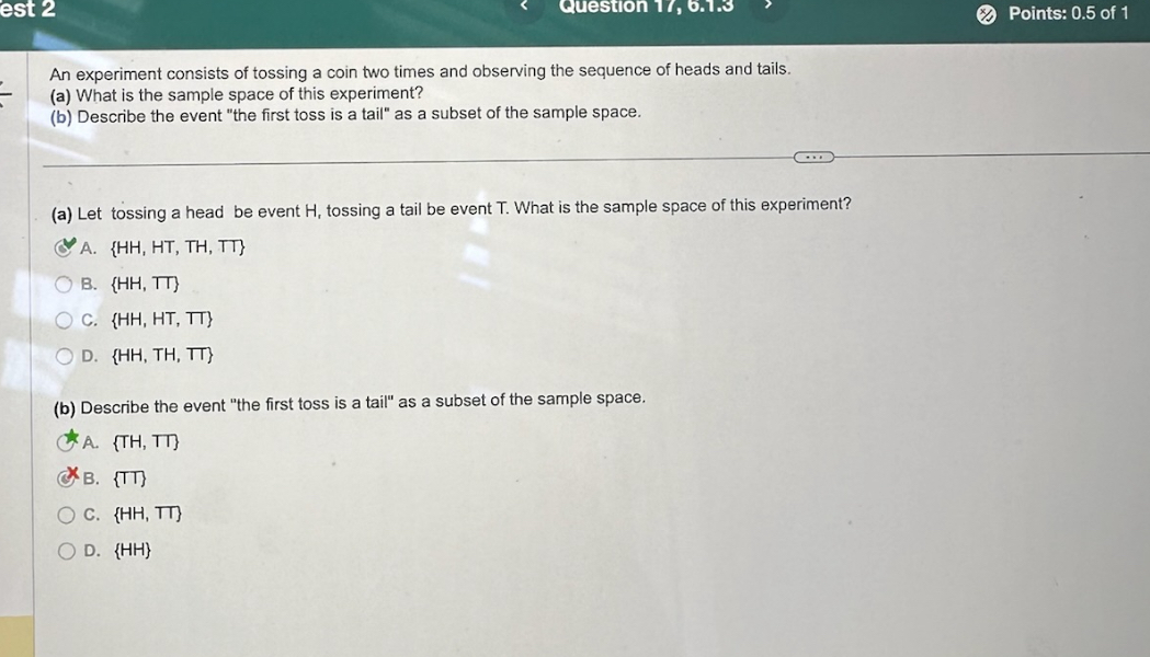 Solved An experiment consists of tossing a coin two times | Chegg.com