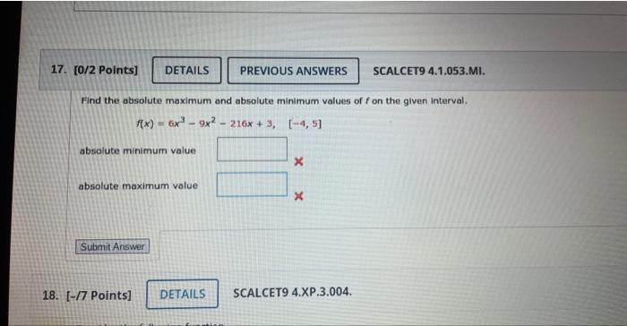 Solved Find The Absolute Maximum And Absolute Minimum Values