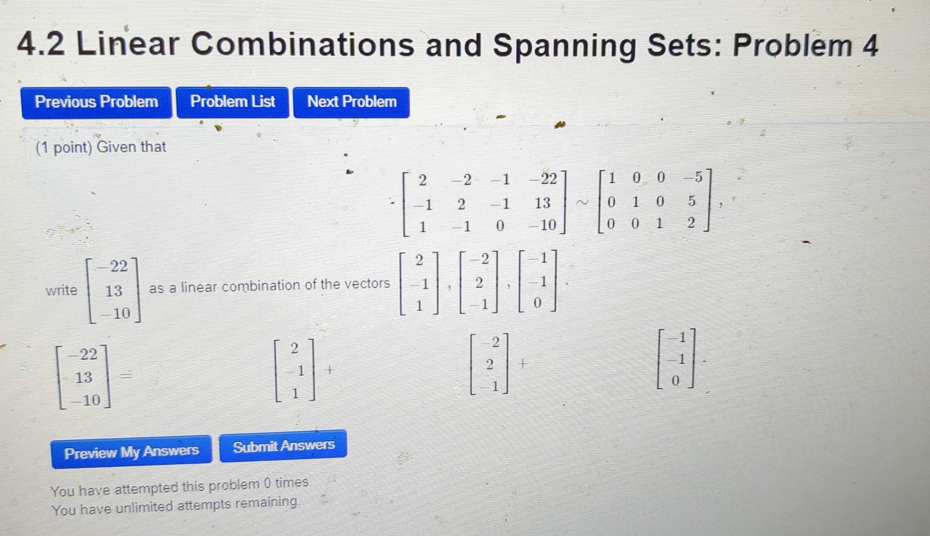 Solved 4 2 Linear Combinations And Spanning Sets Problem 4