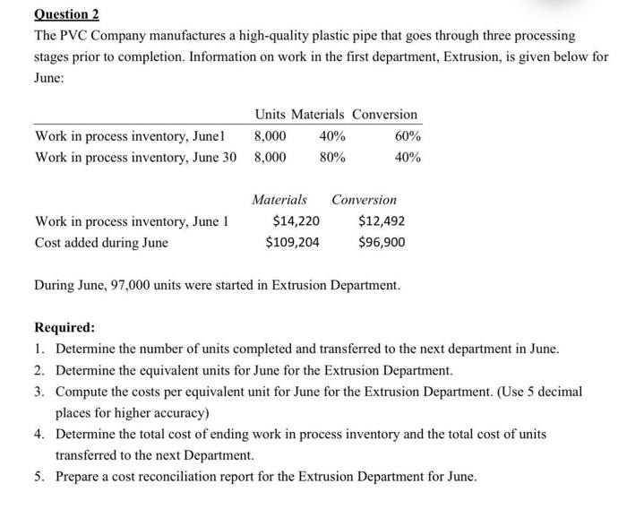 Solved Question 2 The PVC Company manufactures a | Chegg.com