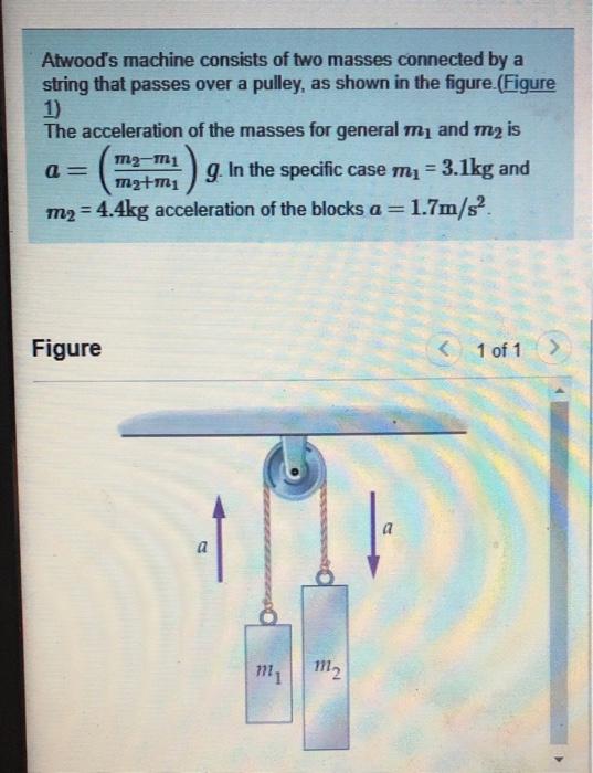 Solved Atwood's machine consists of two masses connected by | Chegg.com