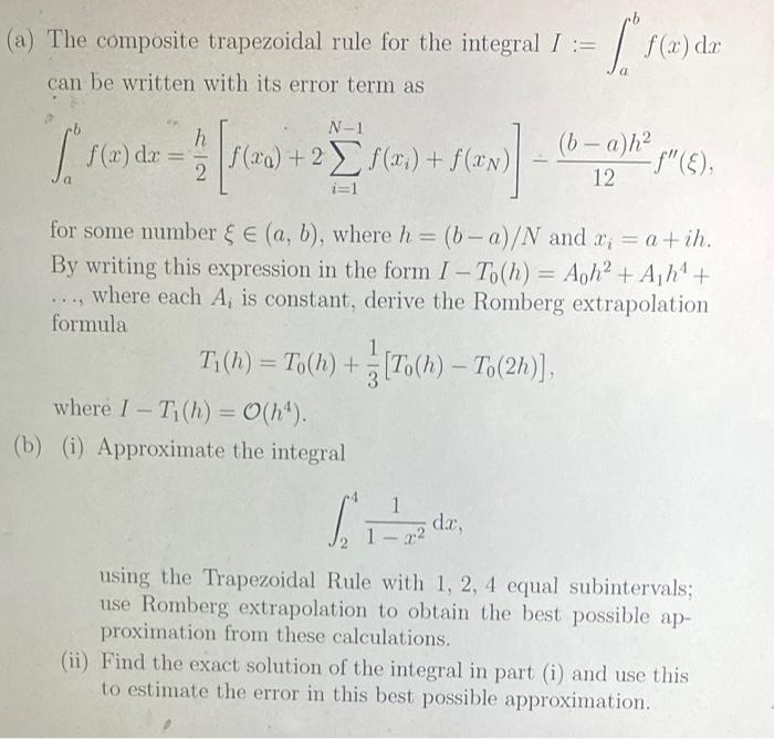 Solved (a) The composite trapezoidal rule for the integral | Chegg.com
