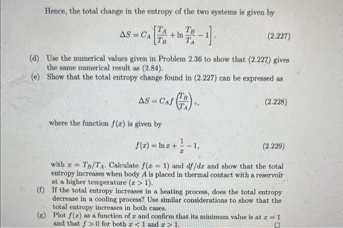 Solved Consider two systems initially at temperatures TA and | Chegg.com