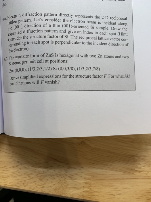 Solved ples 5.6. Electron diffraction pattern directly | Chegg.com