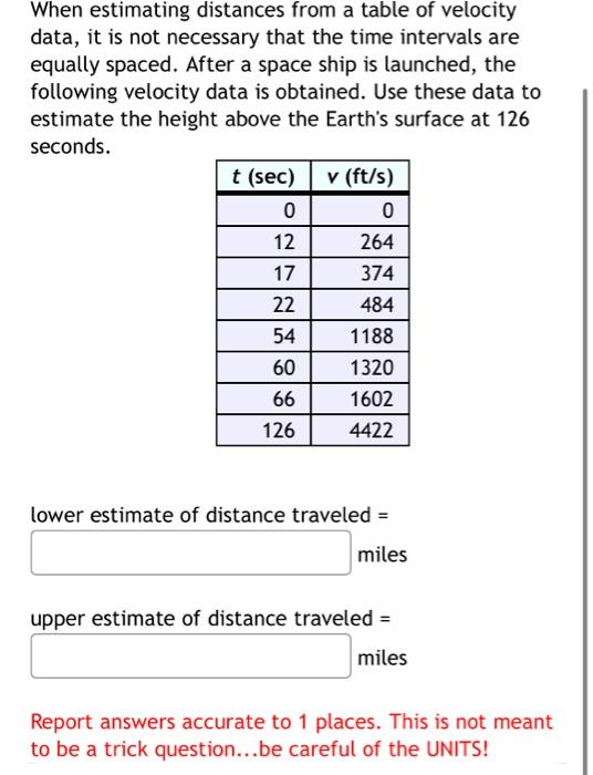 Solved When estimating distances from a table of velocity | Chegg.com