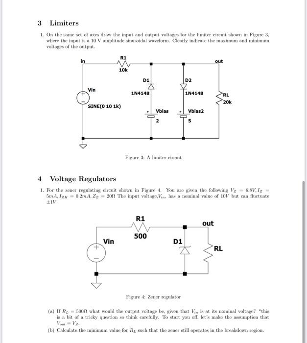 Solved 3 Limiters 1. On the same set of axes draw the input | Chegg.com