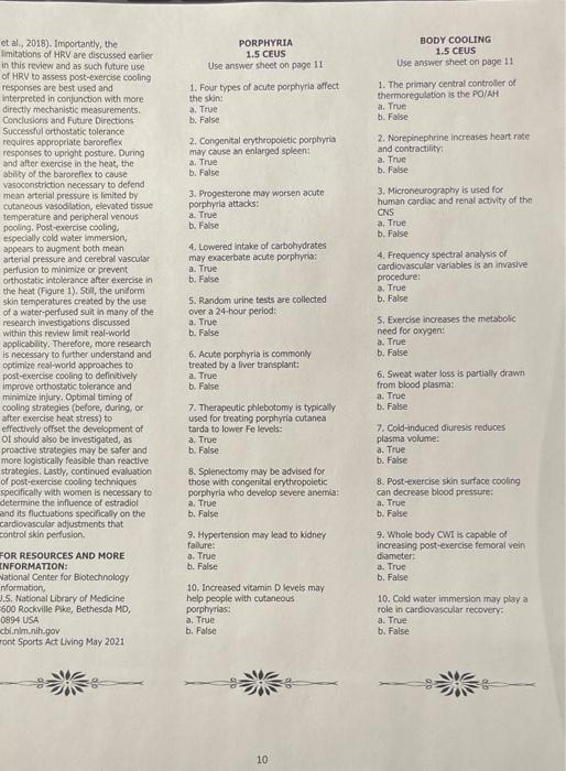Solved BODY COOLING 1.5 CEUS Use answer sheet on page 11 | Chegg.com