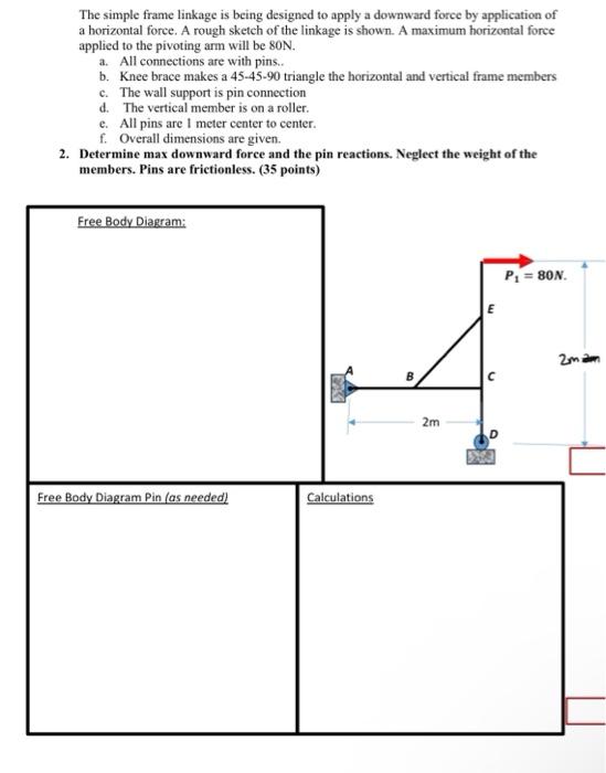 Solved The simple frame linkage is being designed to apply a | Chegg.com