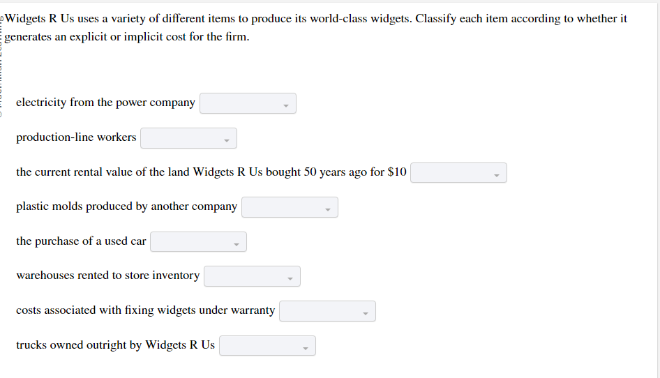 Solved Widgets R Us uses a variety of different items to | Chegg.com