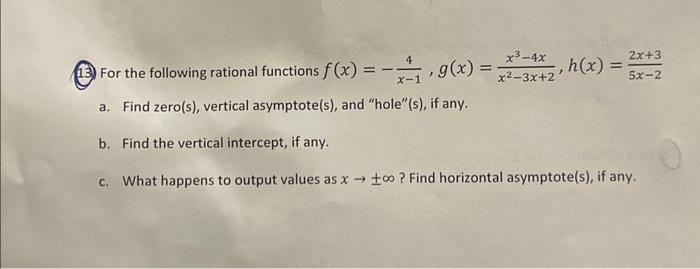 Solved (13) For the following rational functions | Chegg.com