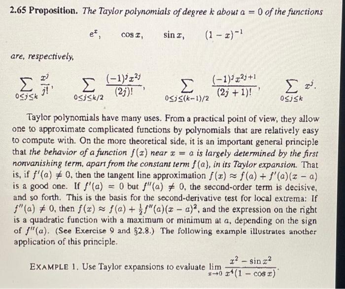 Solved 2.65 Proposition. The Taylor polynomials of degree k | Chegg.com