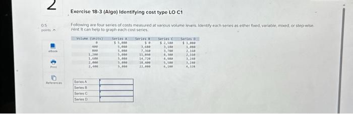 Solved Exercise 18−3 (Algo) Identifying cost type LO C1 | Chegg.com