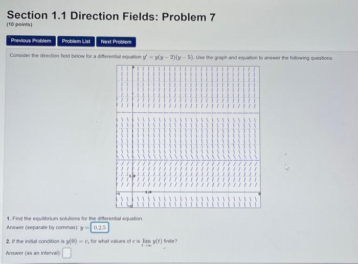 Solved Section 1 1 Direction Fields Problem 7 10 Points