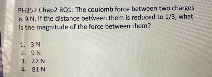 Solved PH352 Chap2 RQ1: The coulomb force between two | Chegg.com