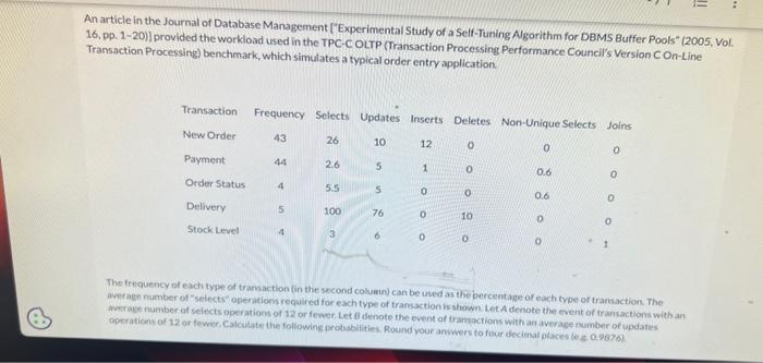 Solved Av article in the Journal ot Database Management | Chegg.com