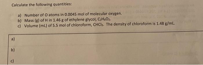 Solved Calculate the following quantities: a) Number of O | Chegg.com