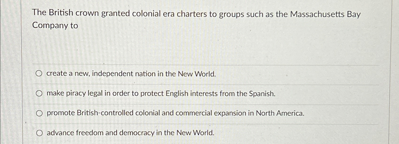 Solved The British crown granted colonial era charters to | Chegg.com