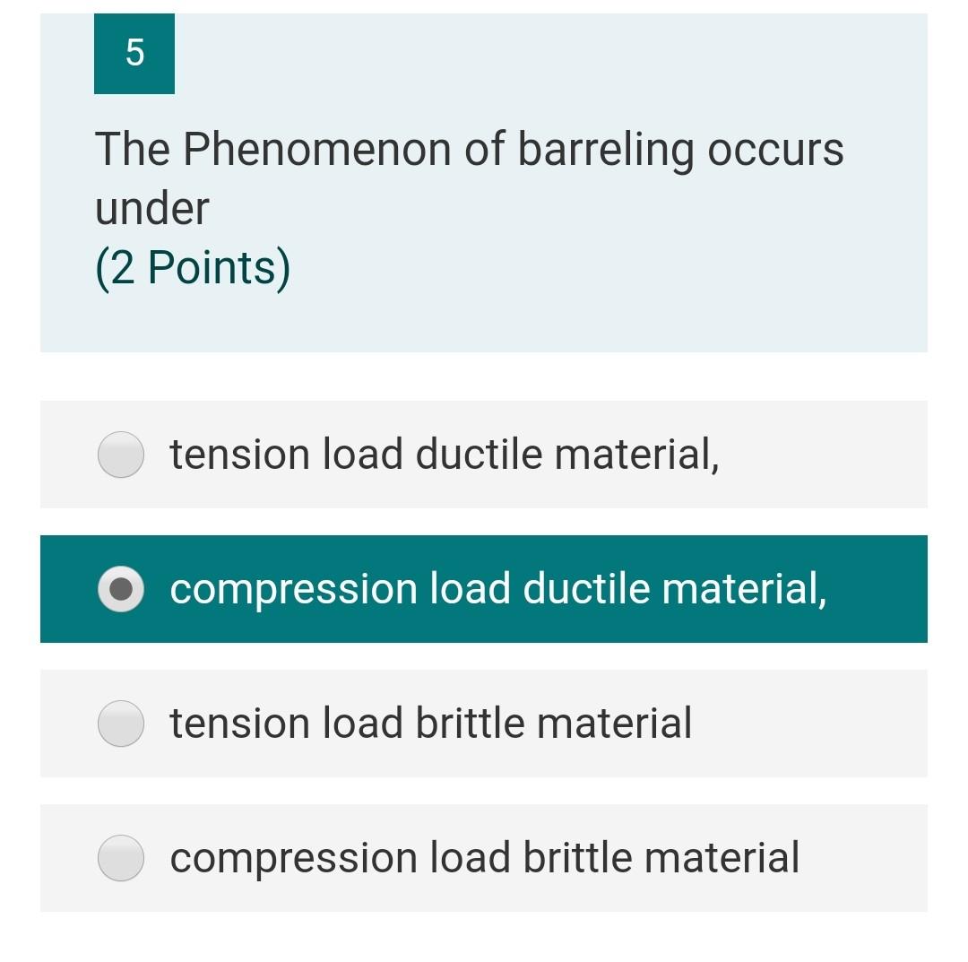 Solved 5 The Phenomenon of barreling occurs under (2 Points) | Chegg.com