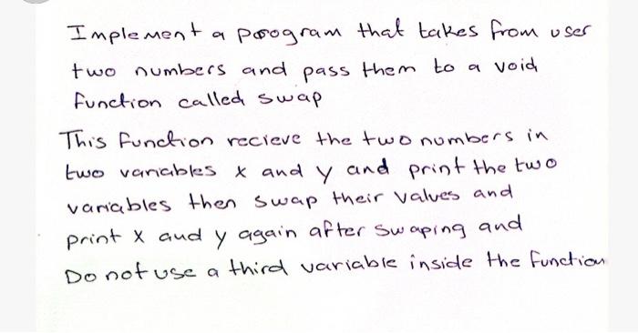 Solved Implement a program that takes from user two numbers | Chegg.com Solved Implement a program that takes from user two numbers | Chegg.com