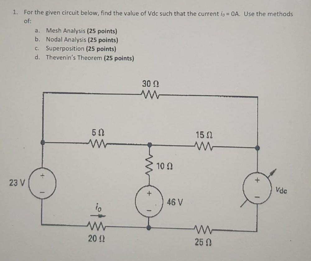 Solved 1. For the given circuit below, find the value of Vdc | Chegg.com