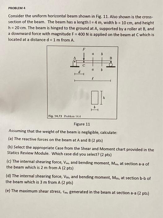 Solved PROBLEM 4 Consider the uniform horizontal beam shown | Chegg.com