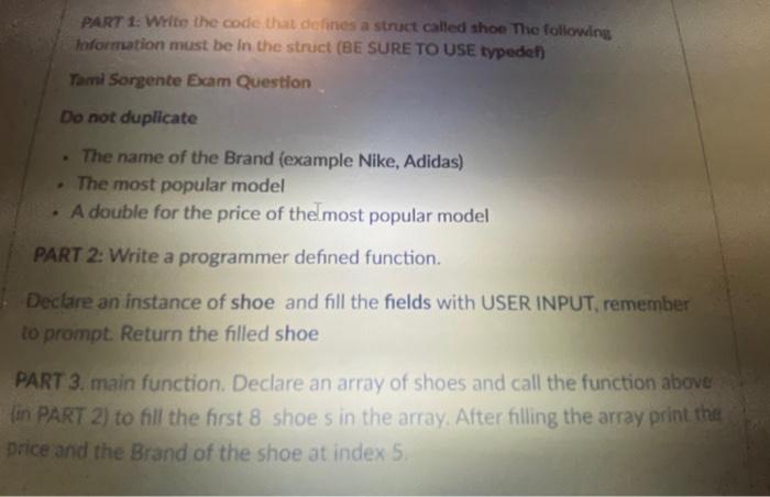 Solved Part 1 Write The Code That Defines A Struct Called 