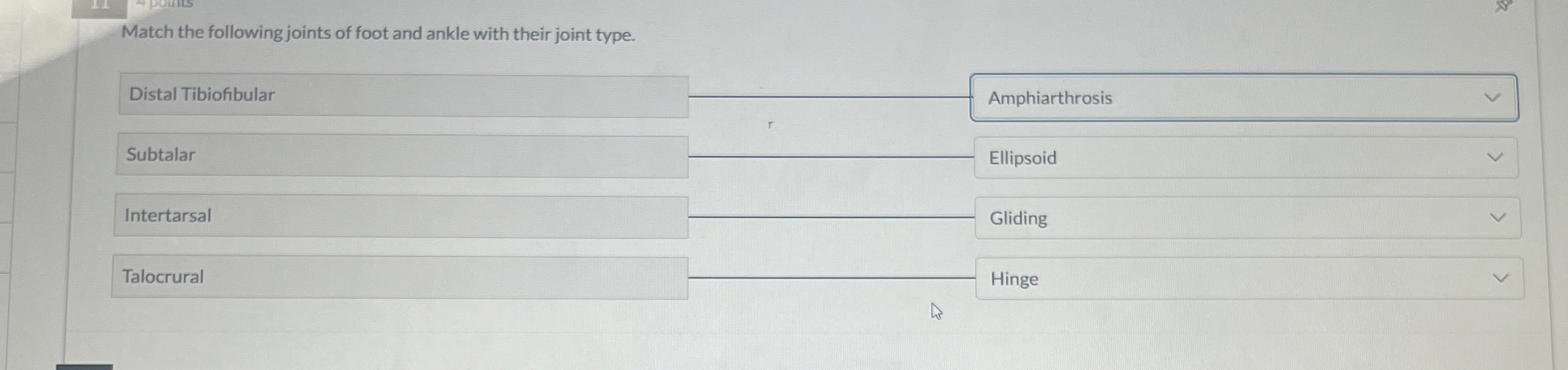 Solved Match the following joints of foot and ankle with | Chegg.com