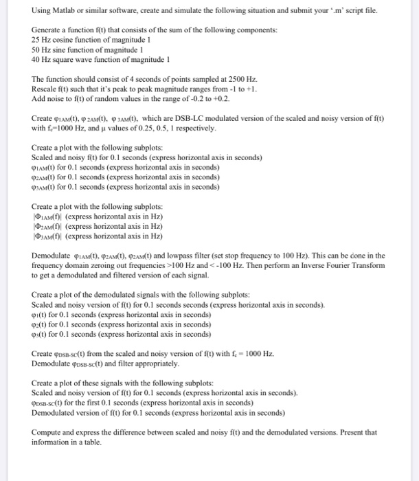 Solved Using Matlab or similar software, create and simulate | Chegg.com