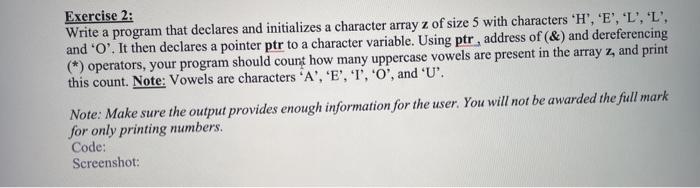 Solved Exercise 2: Write a program that declares and | Chegg.com