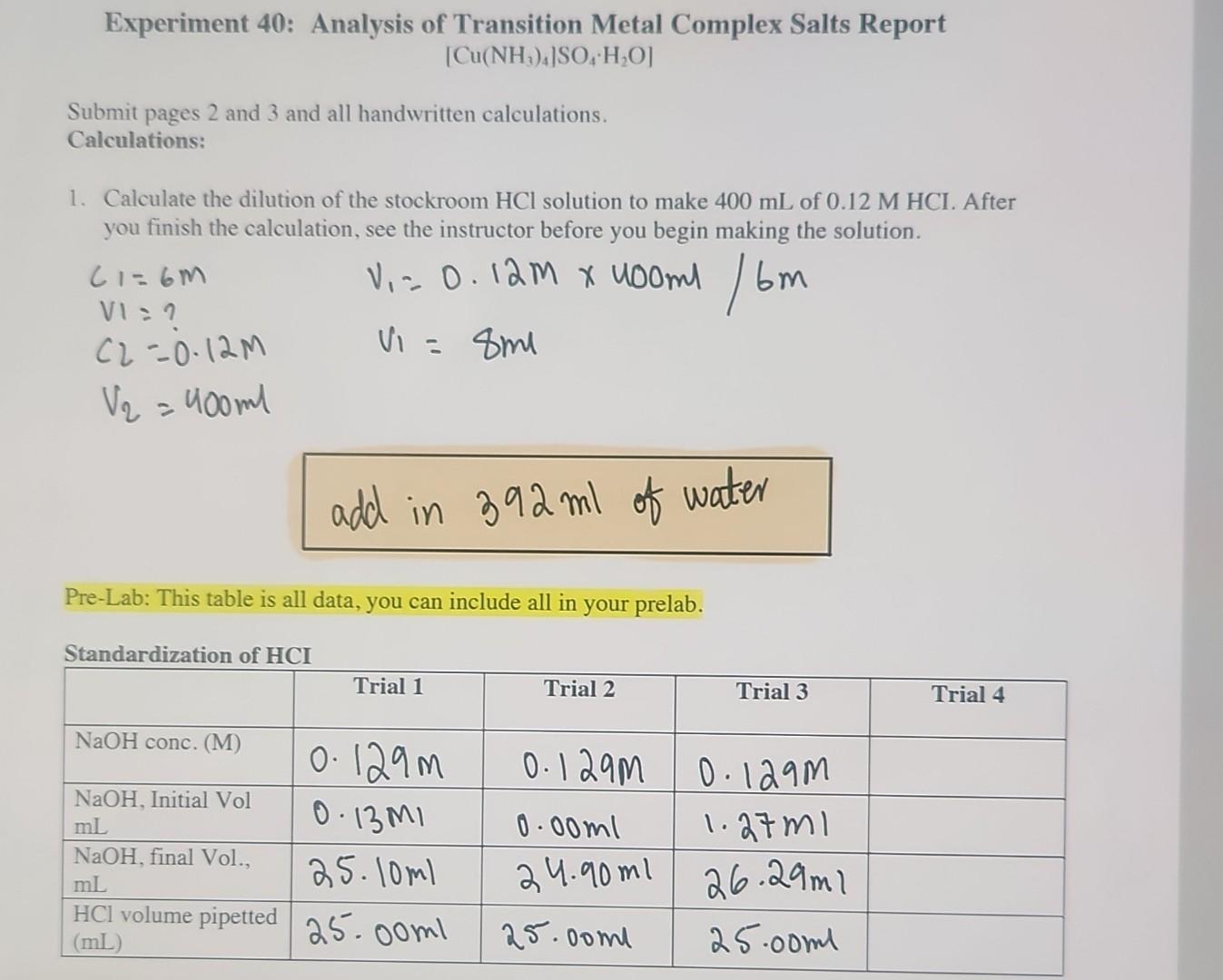 Solved Use the standardized NaOH to standardize the HCl | Chegg.com