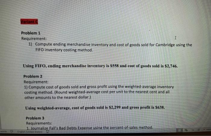 Solved Problem 1 Requirement: 1) Compute ending merchandise | Chegg.com Solved Problem 1 Requirement: 1) Compute ending merchandise | Chegg.com