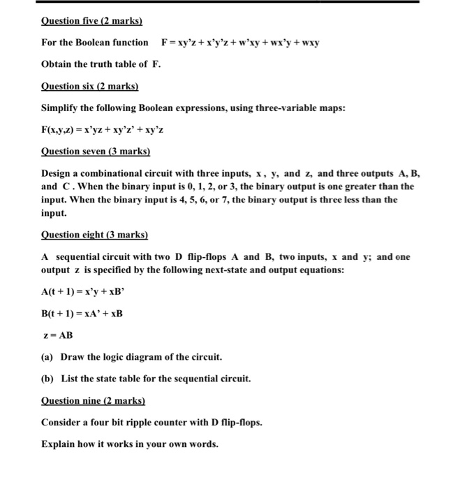 Solved Question five (2 marks) For the Boolean function F= | Chegg.com