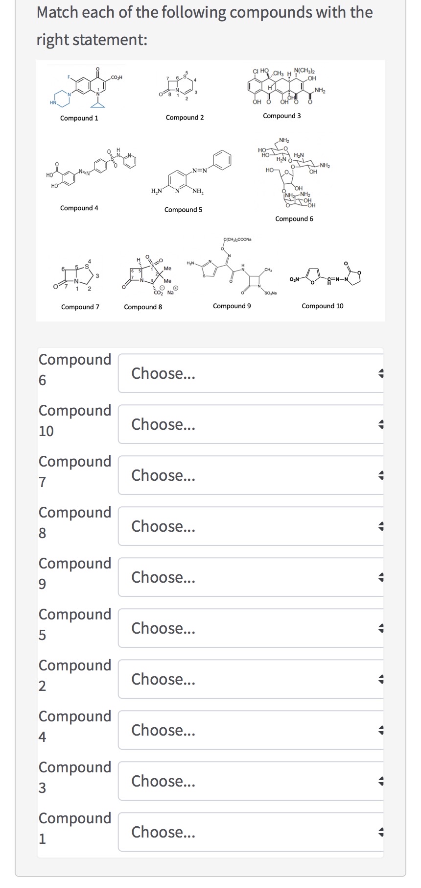 Solved Match each of the following compounds with the right | Chegg.com