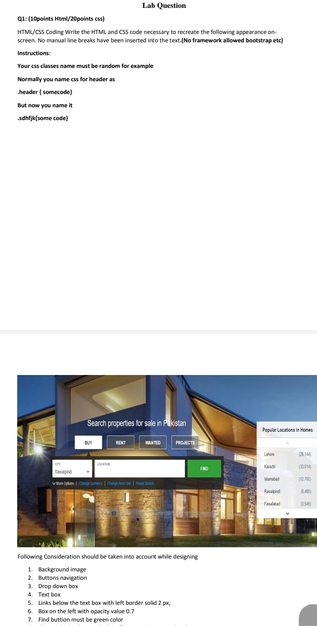 Lab Question Q1: (10points Html/20points css) | Chegg.com