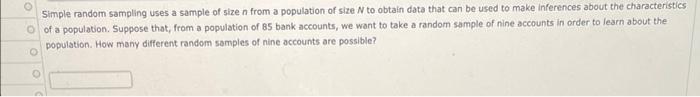 Solved Simple random sampling uses a sample of size n from a | Chegg.com