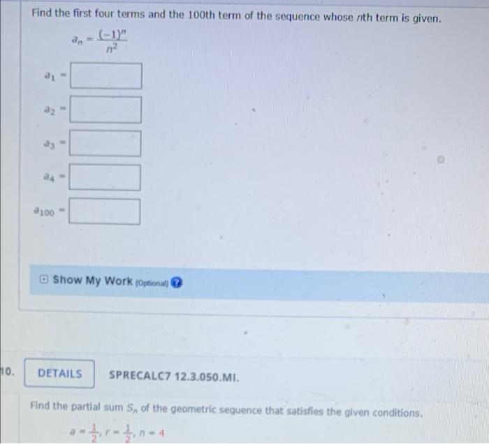 Solved Find the first four terms and the 100th term of the | Chegg.com