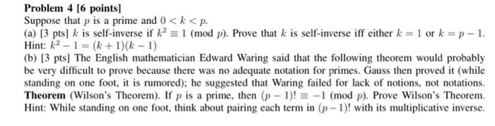 Solved Problem 4 [6 points] Suppose that p is a prime and 0 | Chegg.com