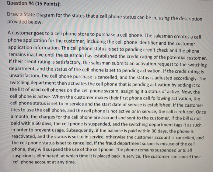 Question #4 (15 Points): Draw a State Diagram for the | Chegg.com