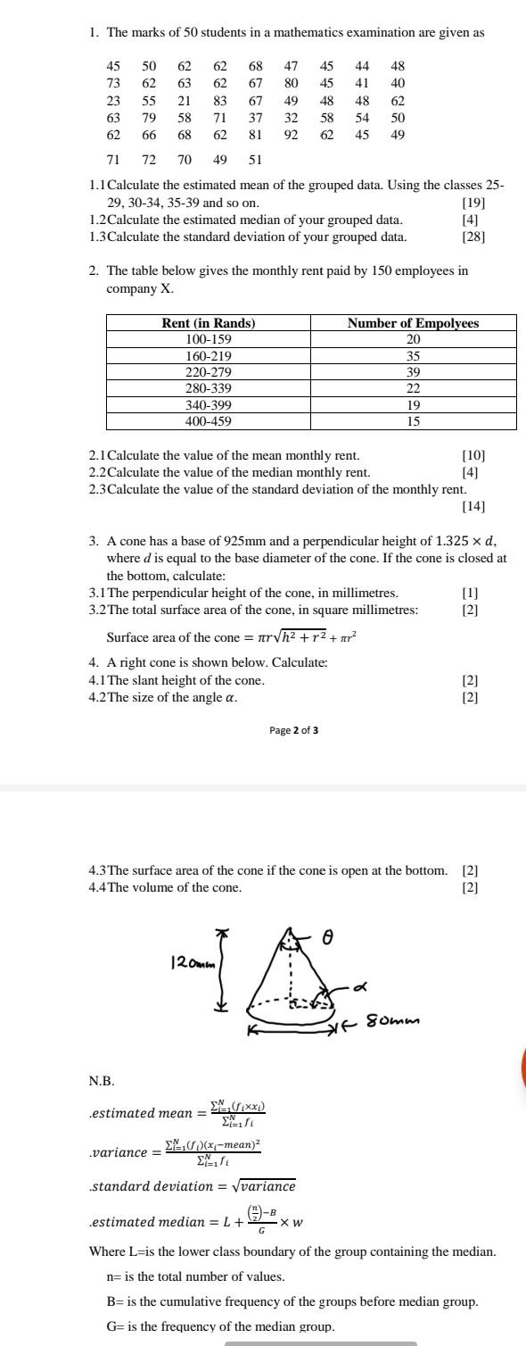 Solved 1. The marks of 50 students in a mathematics | Chegg.com