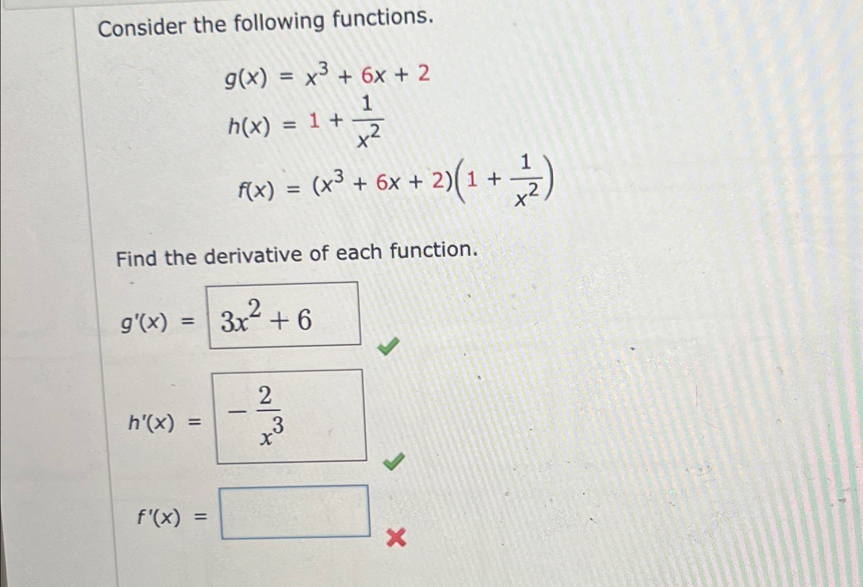 Solved Consider the following functions.(x3+6x+2 | Chegg.com