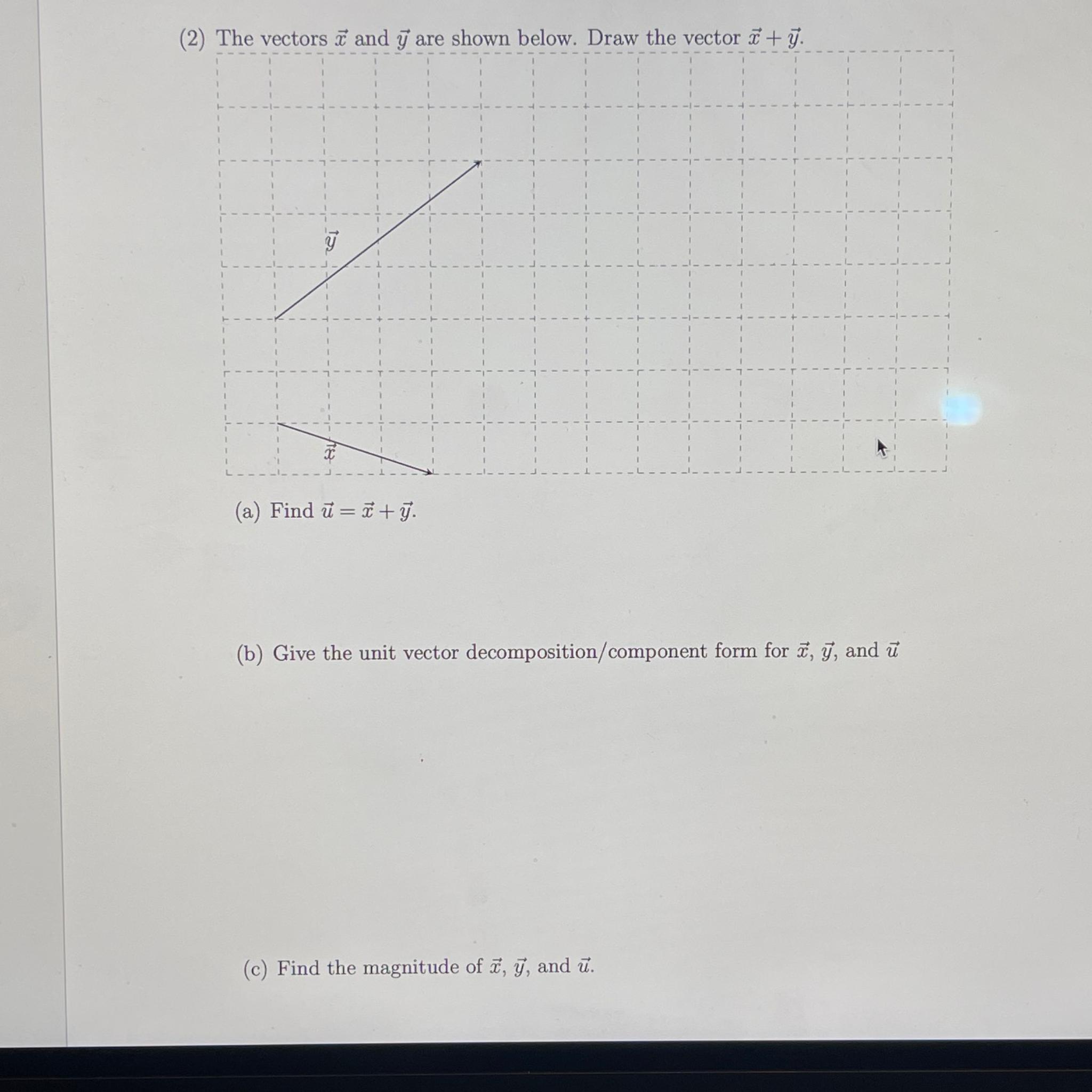 Solved (2) ﻿The vectors vec(x) ﻿and vec(u) ﻿are shown below. | Chegg.com