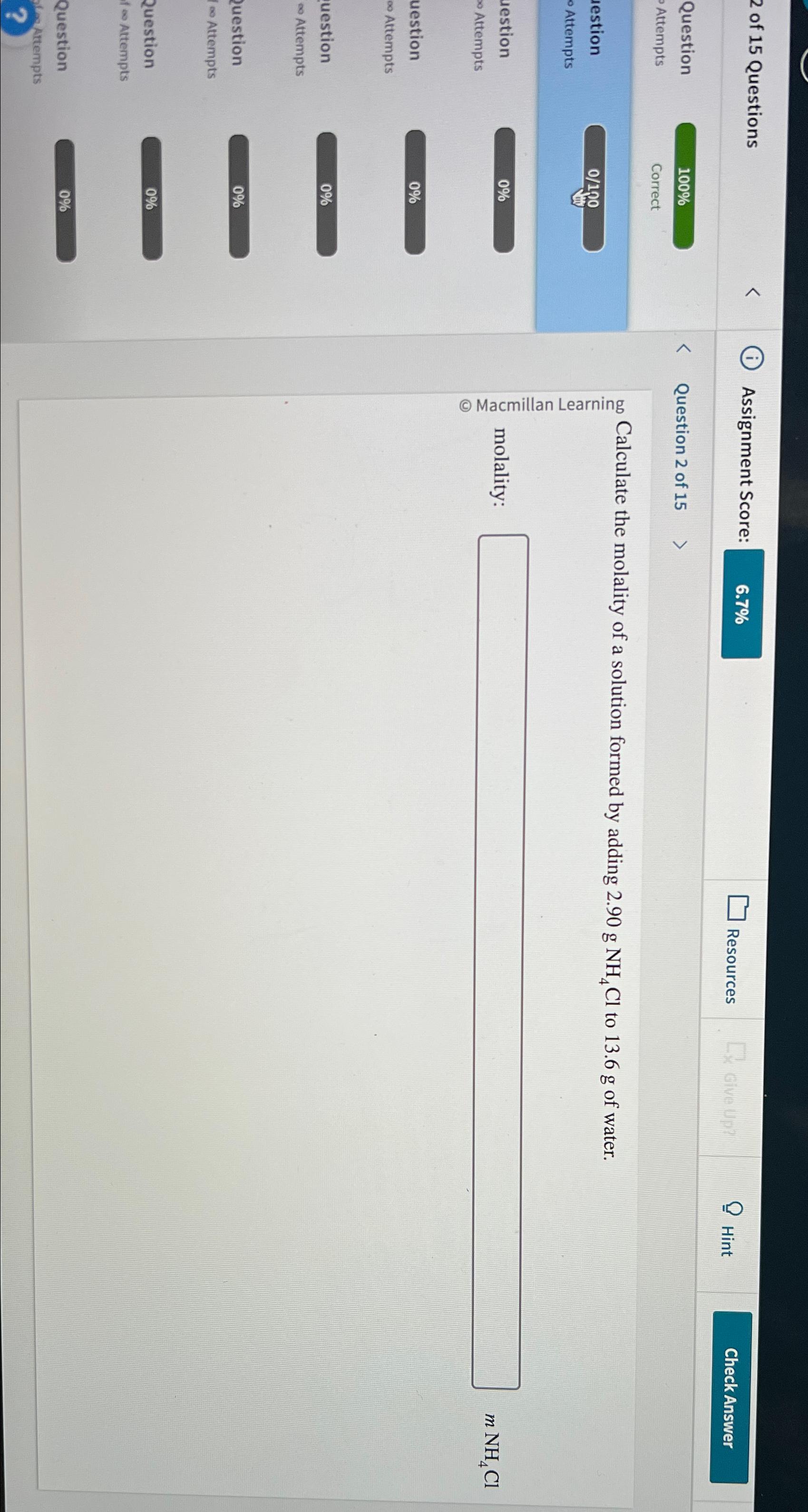 Solved Calculate the molality of a solution formed by adding | Chegg.com