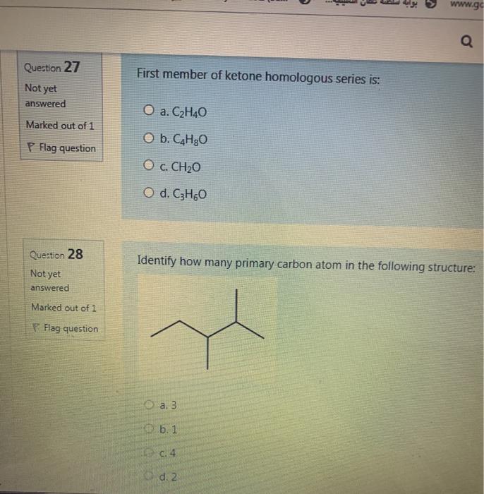 Solved www.ge Question 27 First member of ketone homologous | Chegg.com