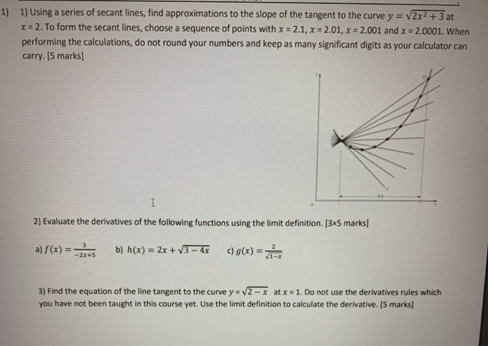Solved 1) 1) Using a series of secant lines, find | Chegg.com