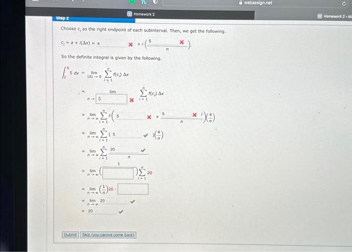 Solved Choose cj as the right endpoint of each subinterval. | Chegg.com