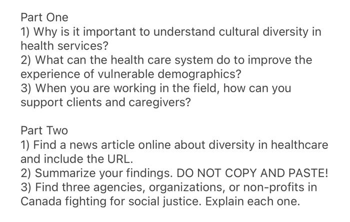 Solved Part One 1) Why is it important to understand | Chegg.com