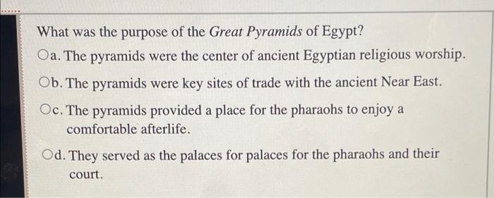 What was the purpose of the Great Pyramids of Egypt? | Chegg.com