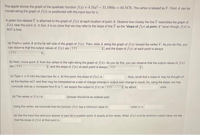 Solved 10 applet shows the graph of the quadratic function | Chegg.com